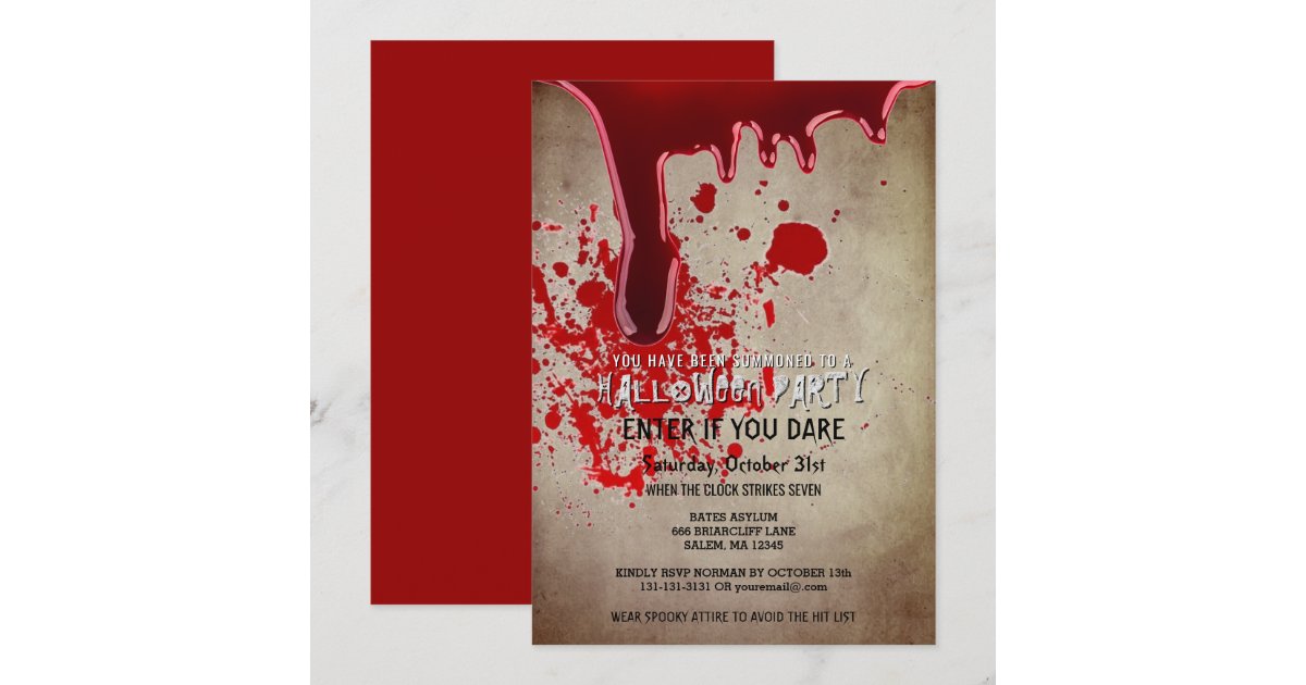 Scary Halloween Party Bloody Vintage Paper Invitation | Zazzle
