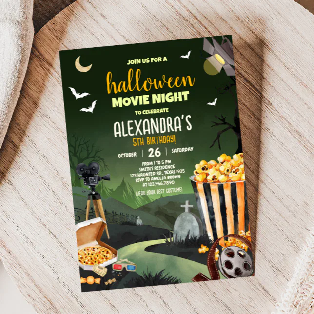 Scary Halloween Party Movie Night Birthday Party Invitation | Zazzle