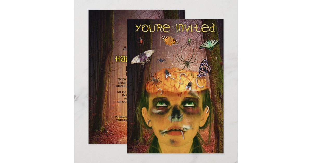 Scary Halloween Party | Zombie Brain Bugs Creepy Invitation | Zazzle.com