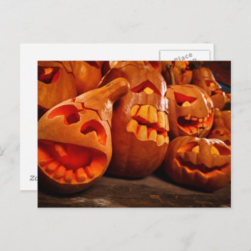 Scary Jack O Lantern Halloween Pumpkins Postcard | Zazzle