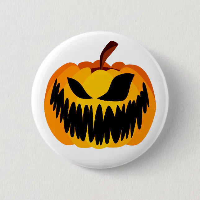 Scary Orange Halloween Pumpkin Button | Zazzle