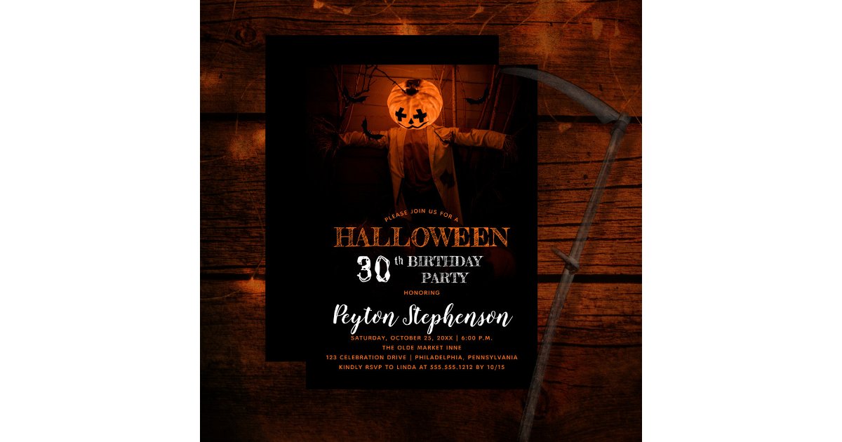 Scary Pumpkin Halloween 30th Birthday Party Invitation | Zazzle