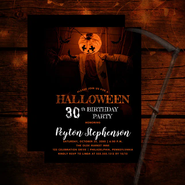 Scary Pumpkin Halloween 30th Birthday Party Invitation | Zazzle
