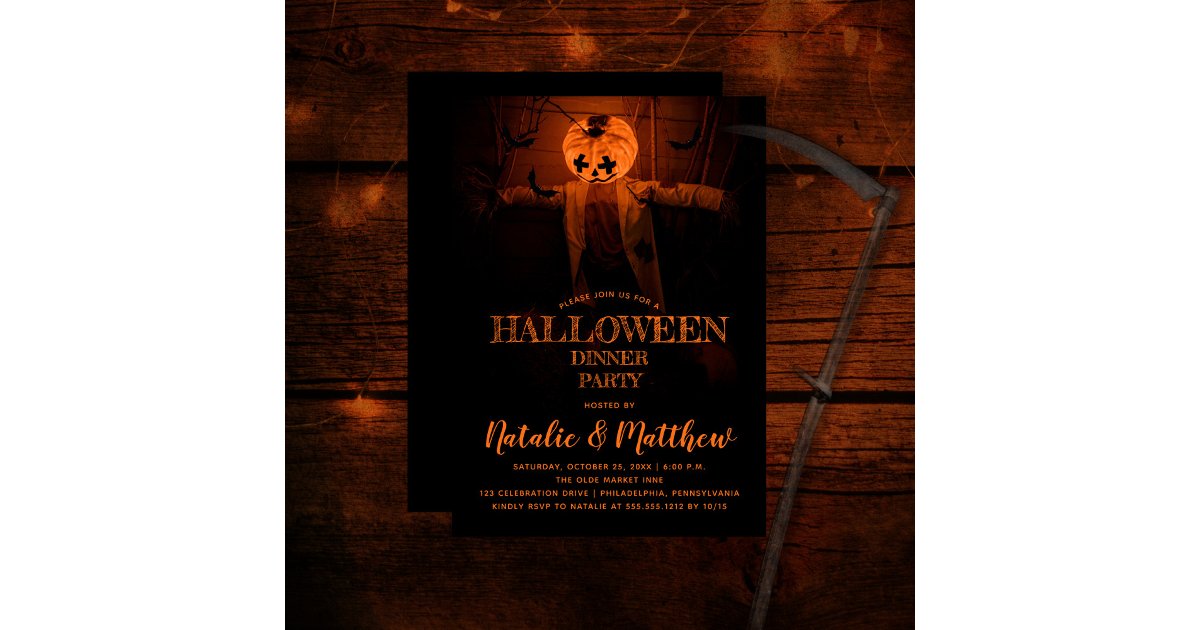 Scary Pumpkin Halloween Dinner Party Invitation | Zazzle