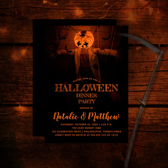 Scary Pumpkin Halloween Dinner Party Invitation | Zazzle