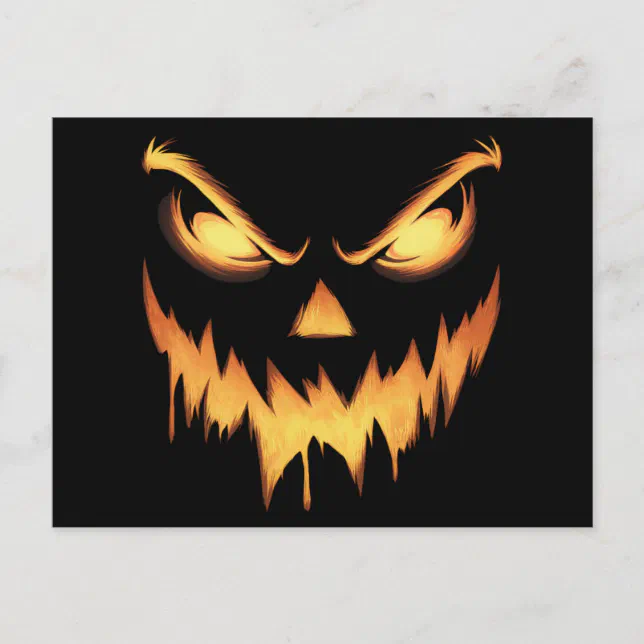 Scary Pumpkin Jack O Lantern Face Halloween Postcard | Zazzle