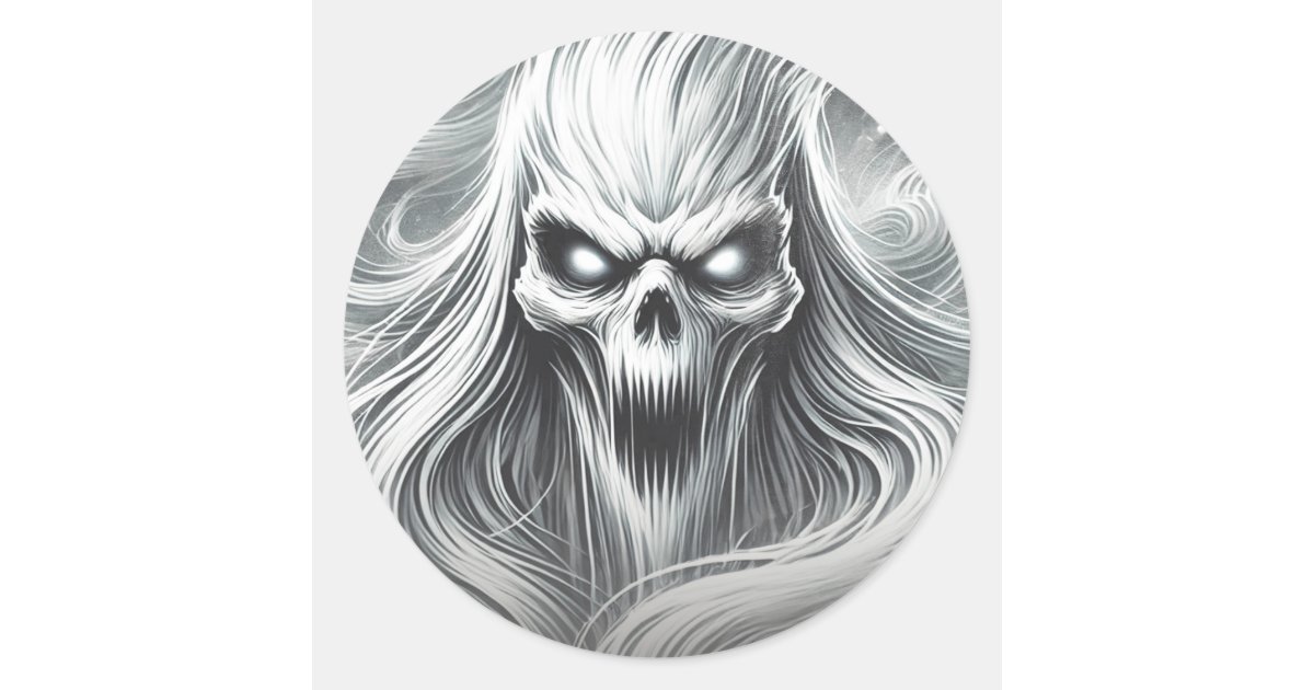 Scary Screaming Poltergeist Ghost Halloween Party Classic Round Sticker ...