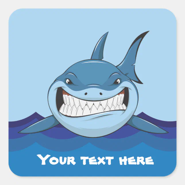 Scary shark add text Square Sticker | Zazzle