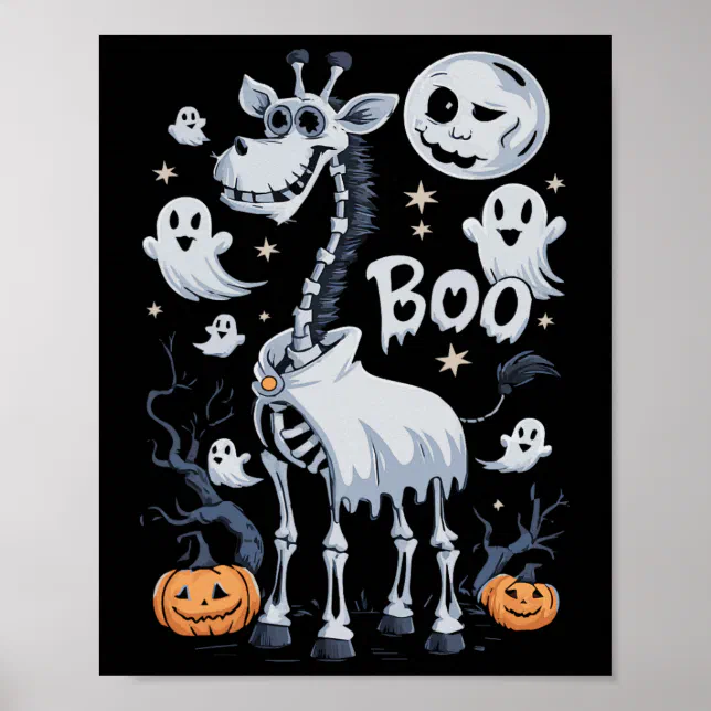 Scary Skeleton Giraffe In Ghosts Halloween Poster | Zazzle