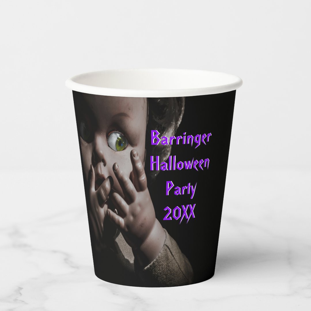 Scary Spooky Doll Surprised Halloween Party Paper Cups | Zazzle