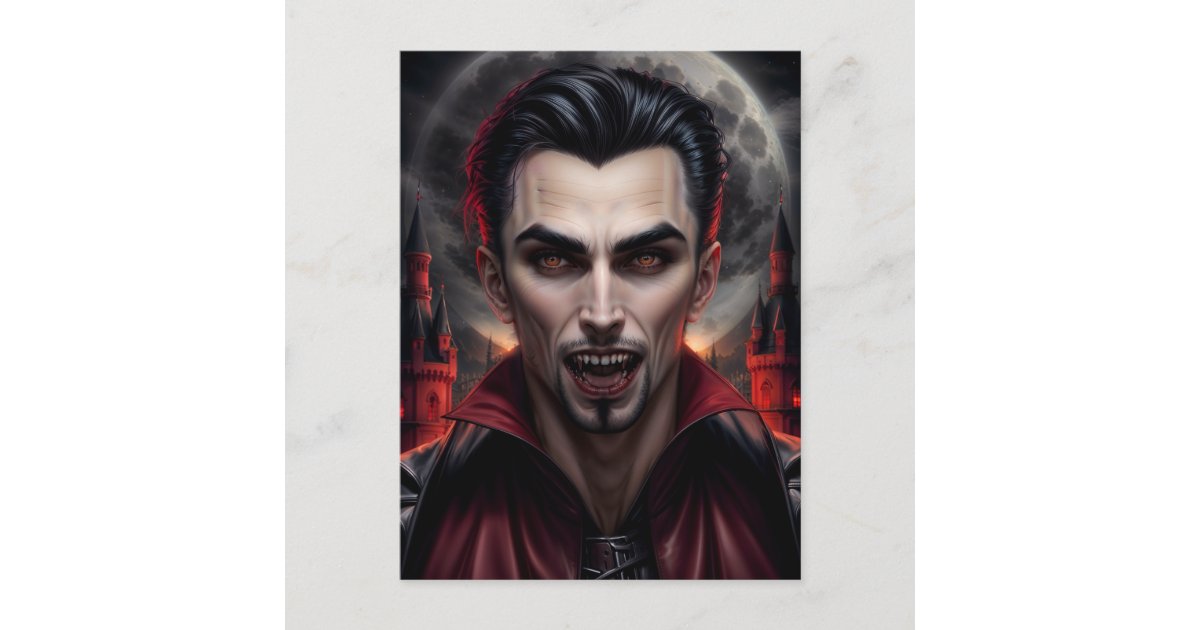 Scary Vampire with Fangs Portrait Postcard | Zazzle