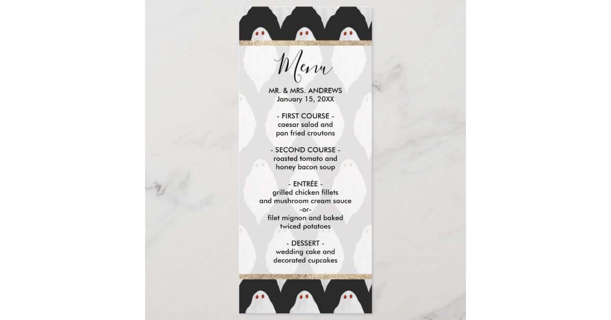 Scary White Halloween Ghosts Watercolor Pattern Menu | Zazzle