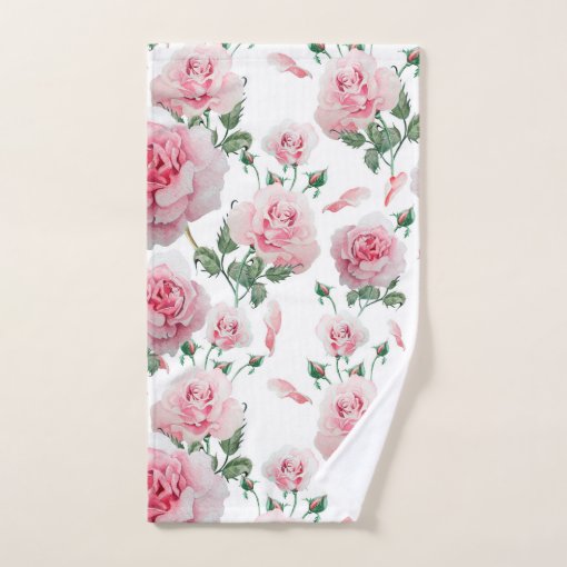 Scatter Pink Roses Pattern Bath Towel Set | Zazzle