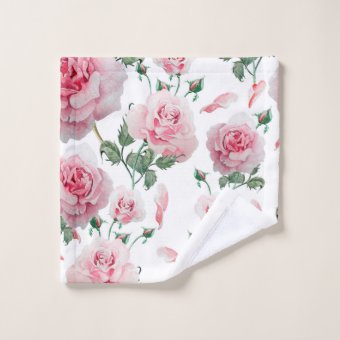 Scatter Pink Roses Pattern Bath Towel Set | Zazzle