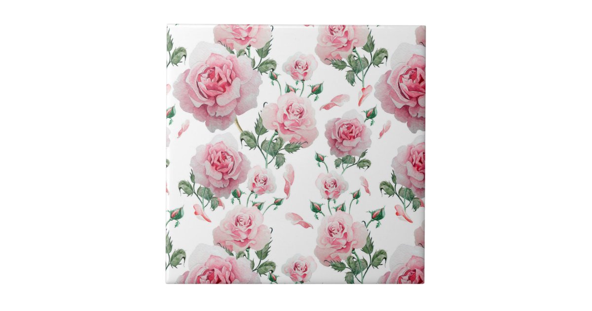Scatter Pink Roses Pattern Ceramic Tile | Zazzle
