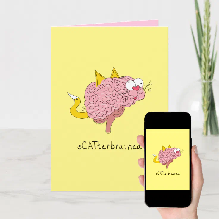 sCATterbrained Cat Brain Funny Greeting Card | Zazzle