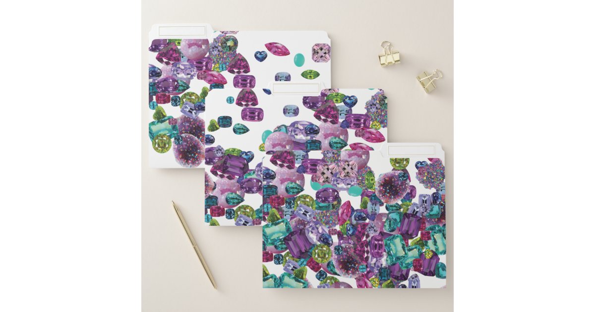 Scattered gemstones file folder | Zazzle