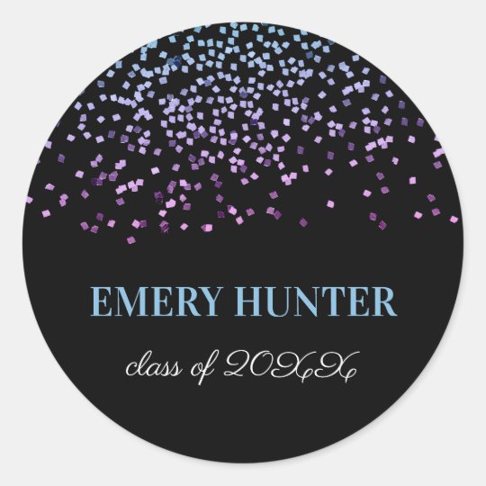 Scattered Glitter Blue and Purple Classic Round Sticker | Zazzle.com