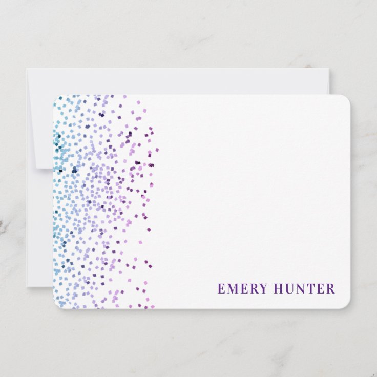 Scattered Glitter Blue and Purple Note Card | Zazzle