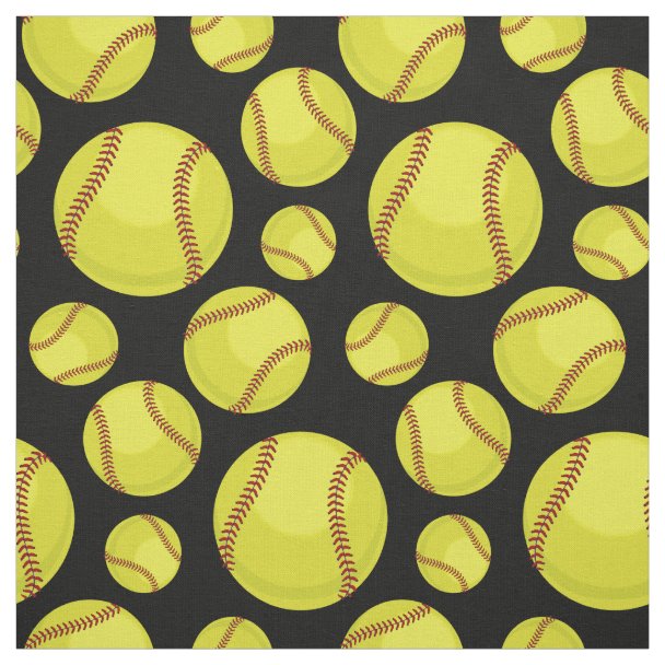 Scattered Softball Balls Fabric | Zazzle