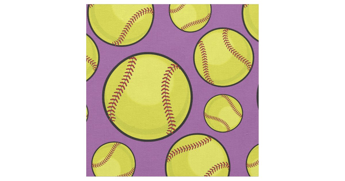 Scattered Softball Balls Fabric | Zazzle