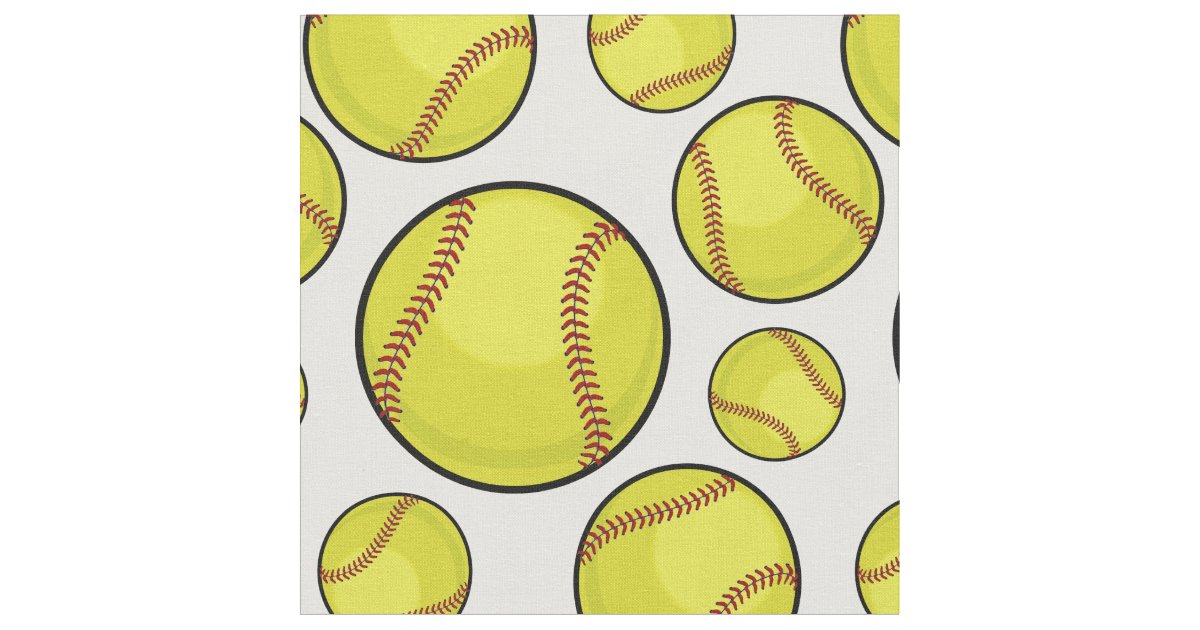 Scattered Softball Balls White Fabric | Zazzle