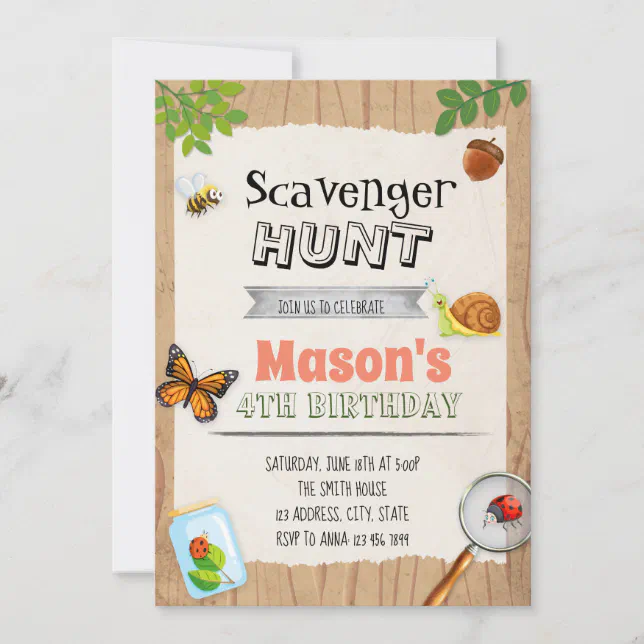 Scavenger hunt birthday party invitation | Zazzle