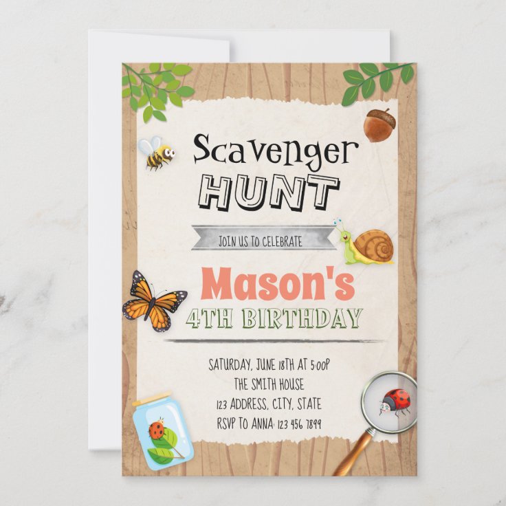 Scavenger hunt birthday party invitation | Zazzle