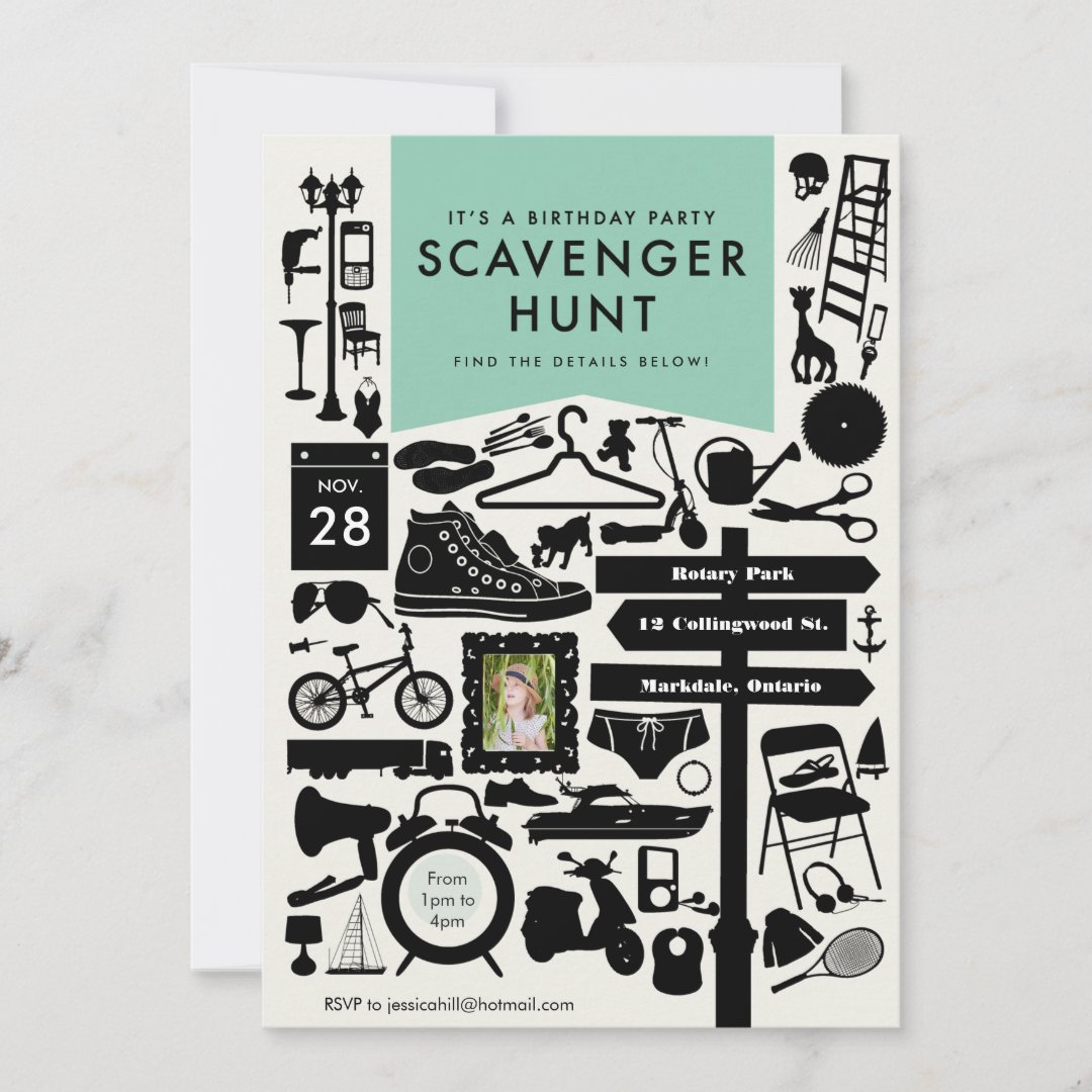 Scavenger Hunt Birthday Party Invitation // Aqua | Zazzle