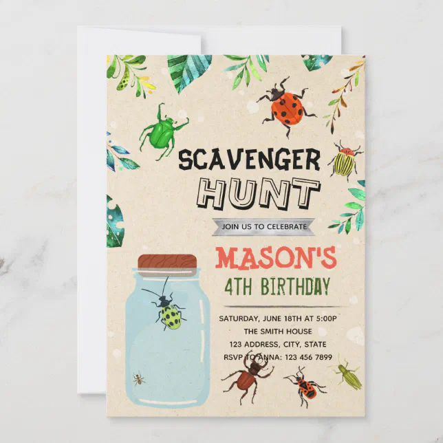 SCAVENGER HUNT bug party invitation | Zazzle