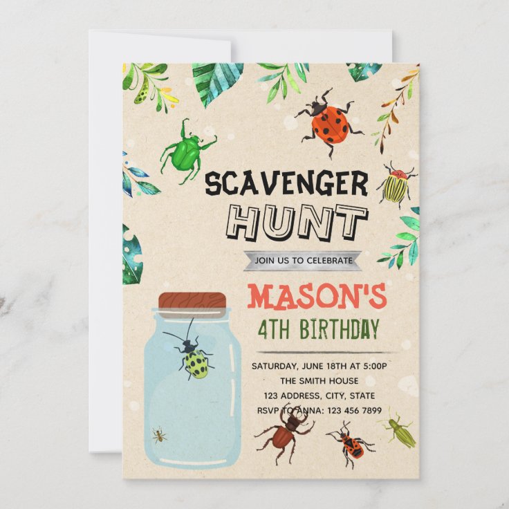 SCAVENGER HUNT bug party invitation | Zazzle