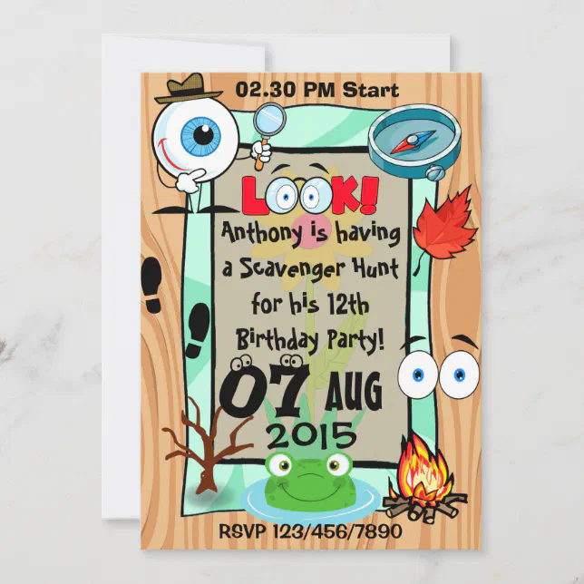Scavenger Hunt Themed Kids Party Invitation | Zazzle