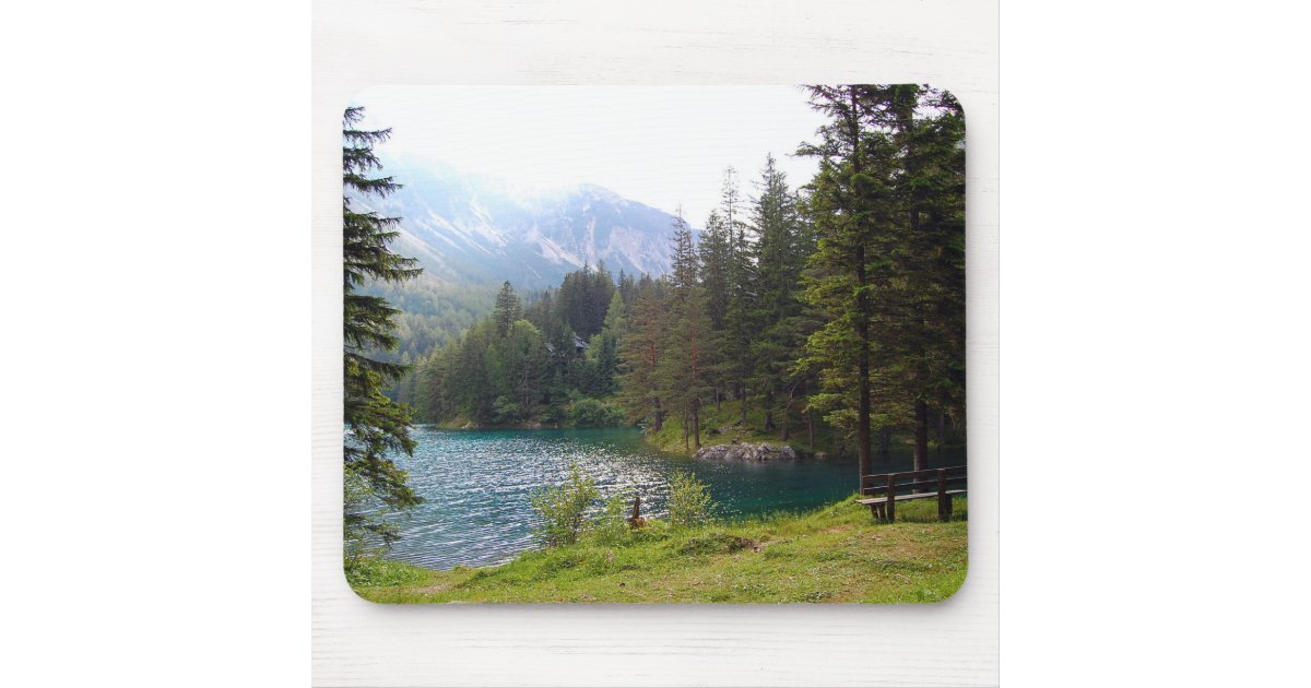 Scenic Alpine Forest and Lake Mouse Pad | Zazzle