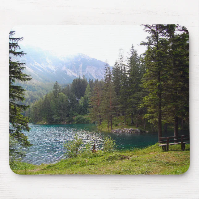 Scenic Alpine Forest and Lake Mouse Pad | Zazzle