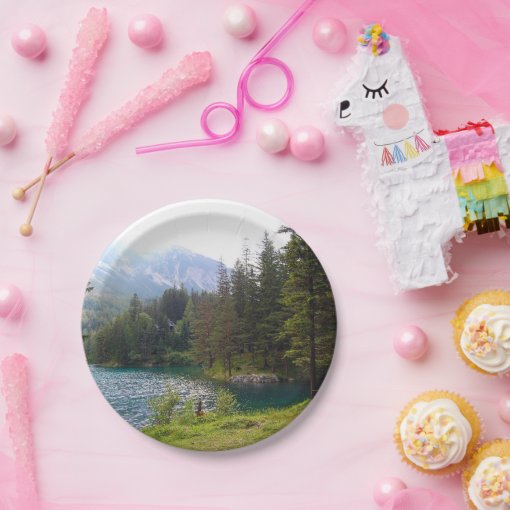 Scenic Alpine Forrest and Lake Paper Plates | Zazzle