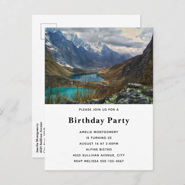 Scenic Alpine Mountains Photo Birthday Invitation Postcard | Zazzle