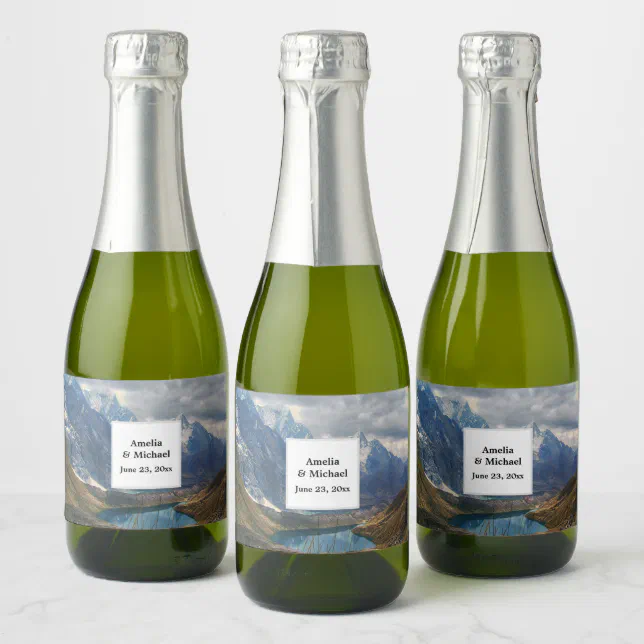 Scenic Alpine Mountains Photo Wedding Sparkling Wine Label | Zazzle