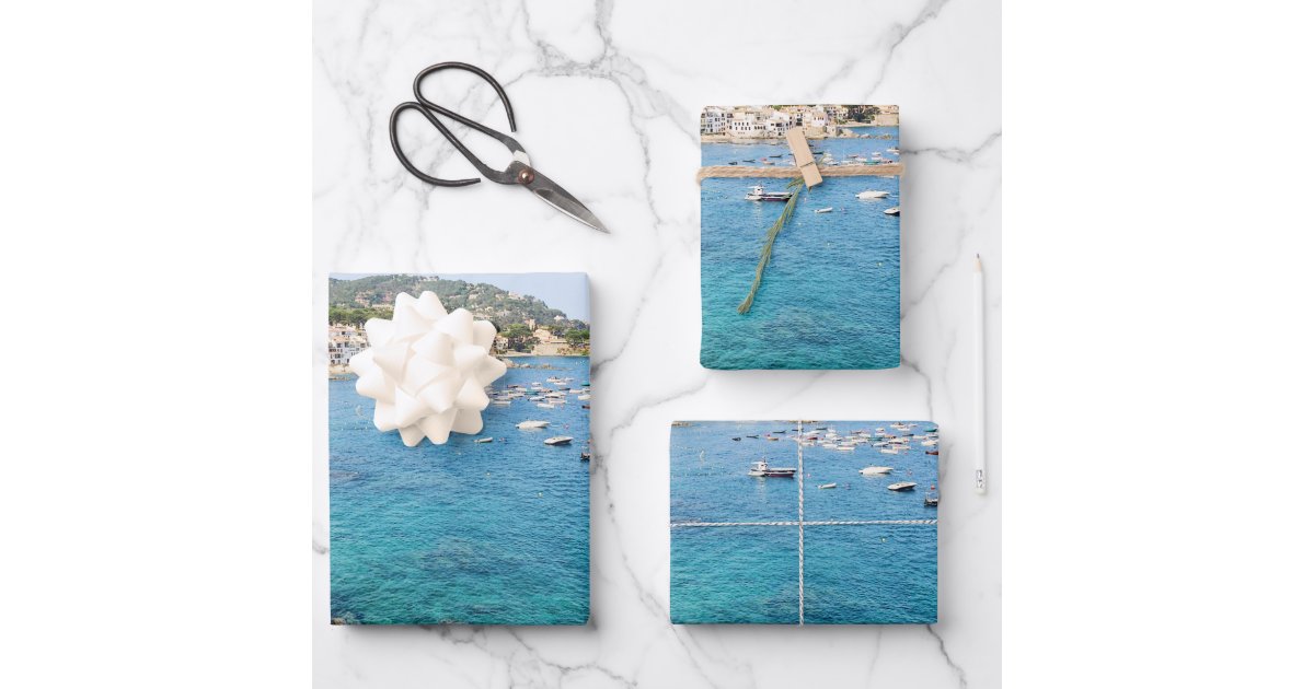 Scenic Blue Ocean Spain Travel Photo Wrapping Paper Sheets | Zazzle