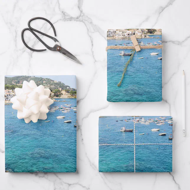 Scenic Blue Ocean Spain Travel Photo Wrapping Paper Sheets | Zazzle