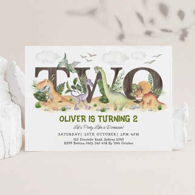 Scenic Dinosaur Two Wild 2nd Birthday Party Invitation | Zazzle