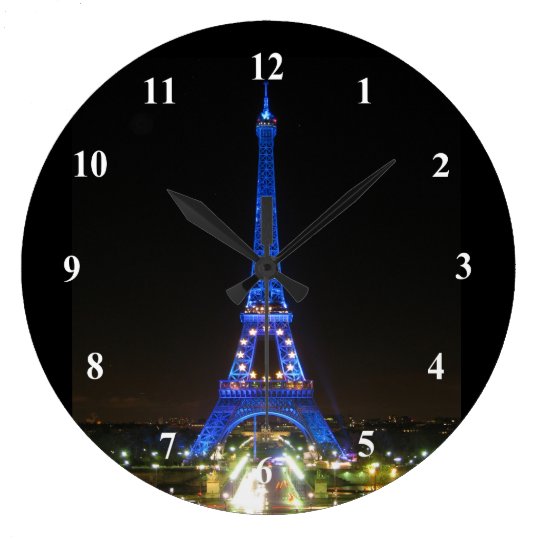 Scenic Eiffel Tower at Night Large Clock | Zazzle.com