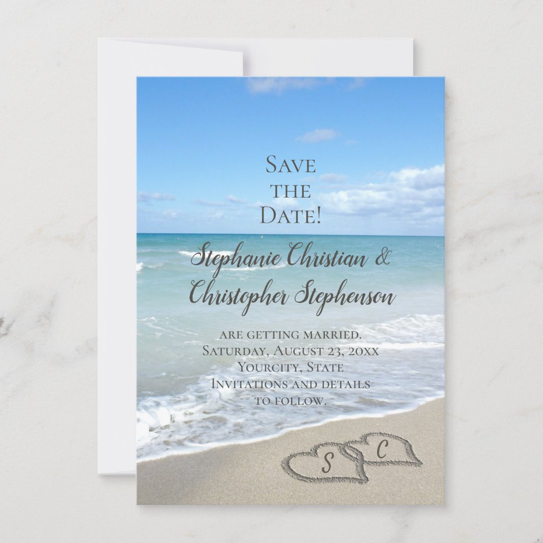 Scenic Hearts in the Sand Beach Save the Date Invitation | Zazzle
