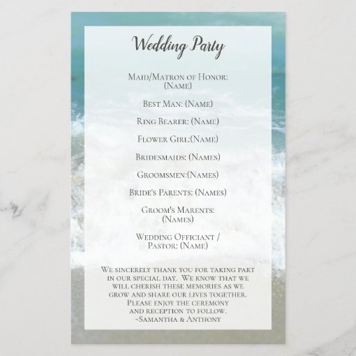 Scenic Hearts in the Sand Beach Wedding Program | Zazzle