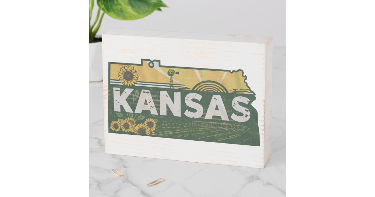 Scenic Kansas Retro Silhouette Wooden Box Sign | Zazzle