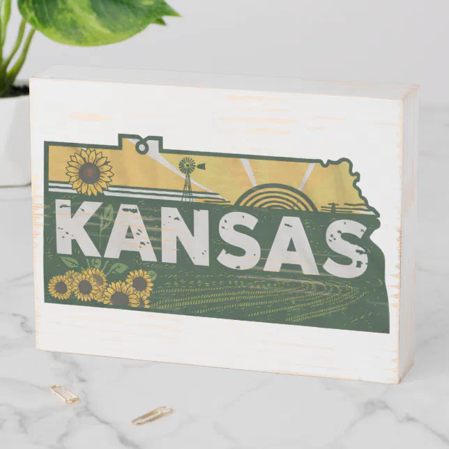 Scenic Kansas Retro Silhouette Wooden Box Sign | Zazzle