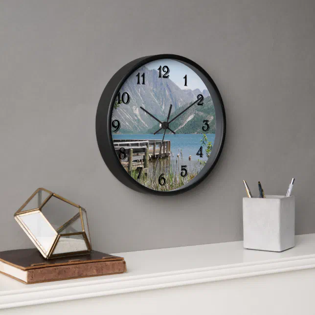Scenic Lake and Mountains Landscape Clock | Zazzle