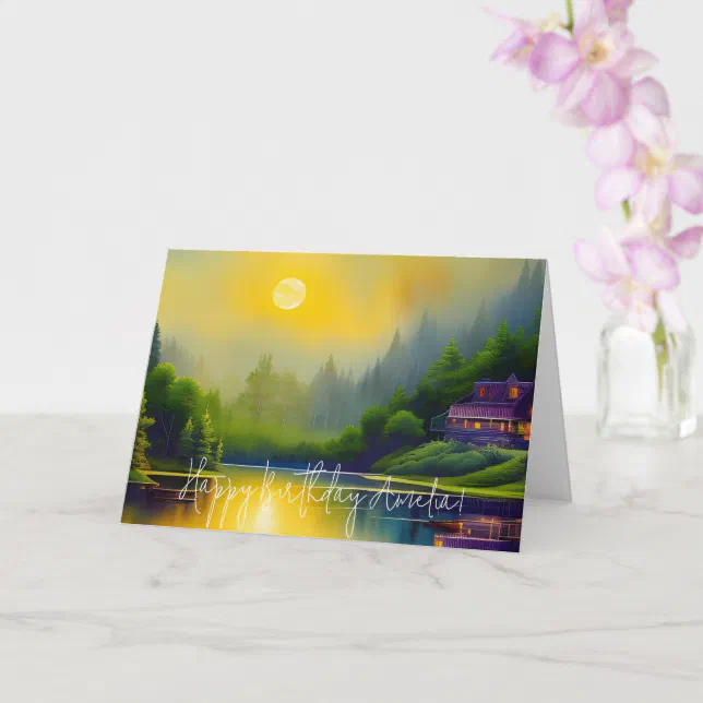 Scenic Lake Digital Art Birthday Card | Zazzle