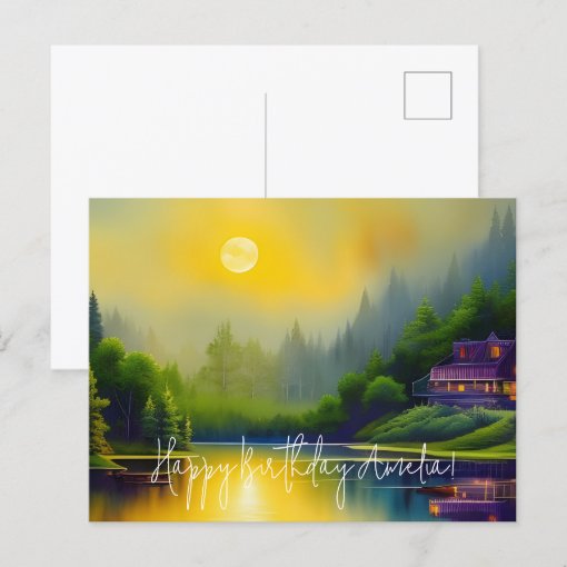Scenic Lake Digital Art Birthday Postcard | Zazzle
