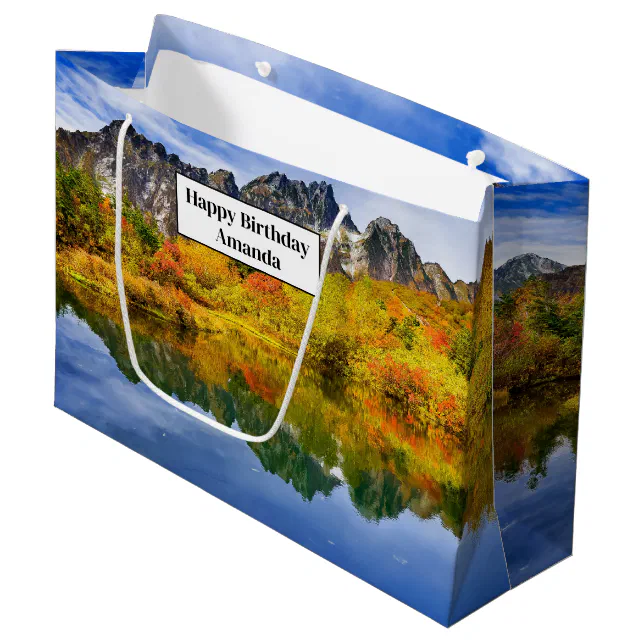 Scenic Landscape Forest and Mountains Birthday Large Gift Bag | Zazzle