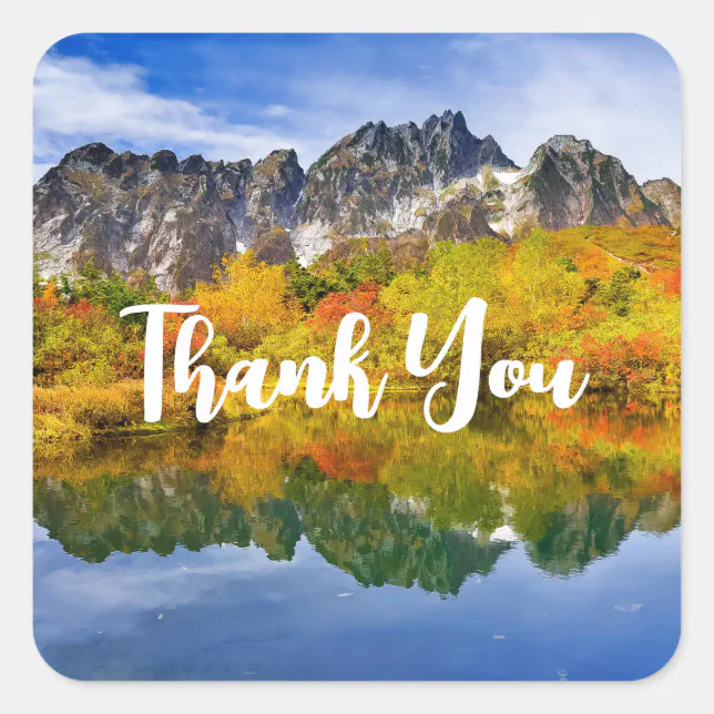 Scenic Landscape Forest and Mountains Thank You Square Sticker | Zazzle